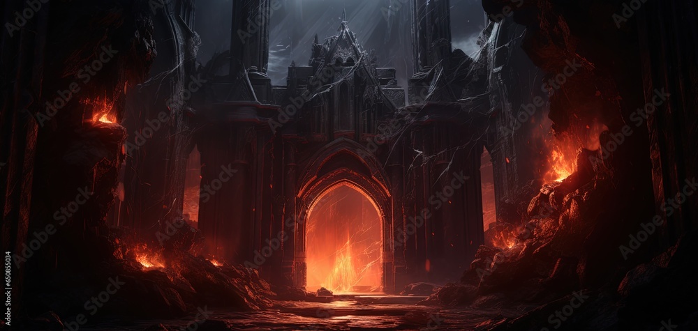 illustration of sinful curse hell gate with smoke and flame Generative ...