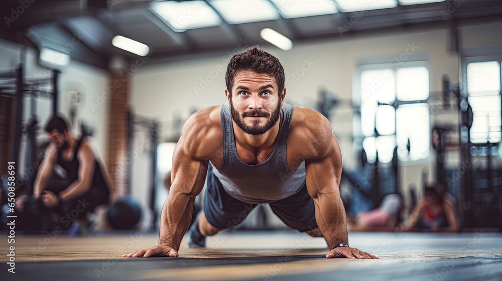 Crossfit man at gym, big muscle potential concept, heavyweight lifting ...