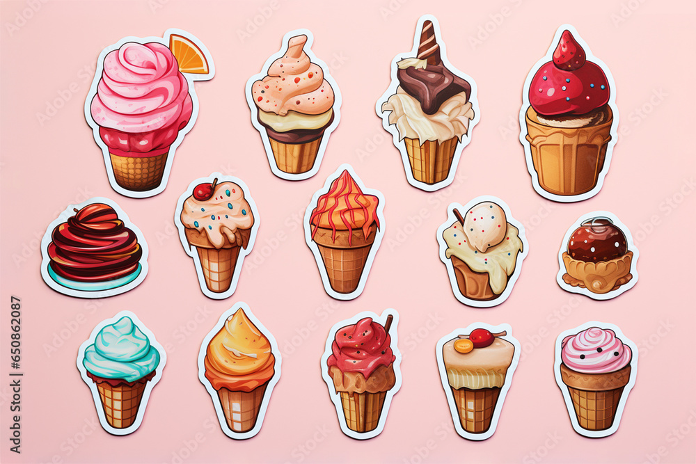 Ice cream Stickers, cute ice cream cone sticker pack, A set of ice ...