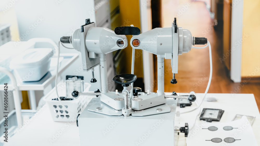 Synoptophore device in medical children office in hospital. Visual ...