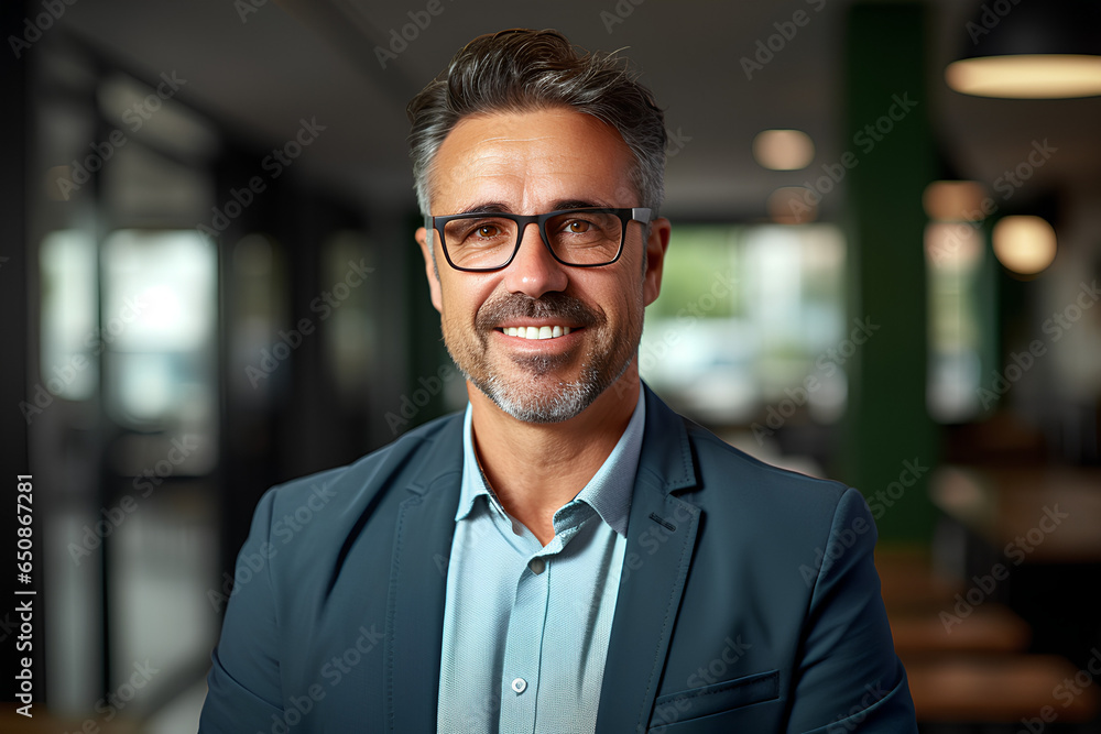 Smiling 45 years old banker, happy middle aged business man bank ...