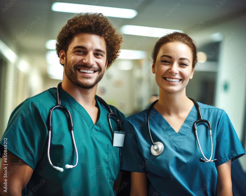 Doctors smiling in hospital happy medical residents mixed race ...