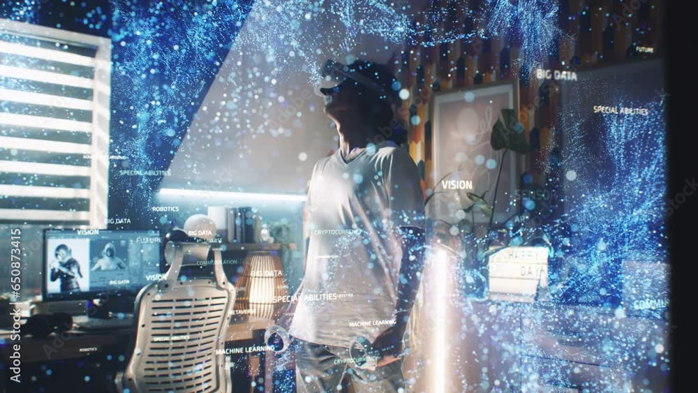 Teenager uses augmented reality headset and wireless controllers at ...