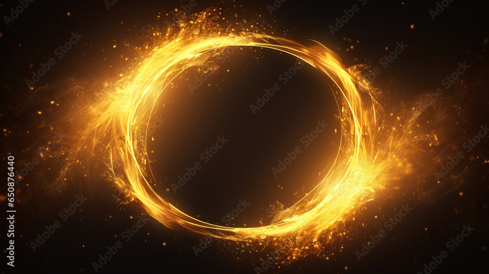 golden fire ring.green color circle isolated effect on black background ...
