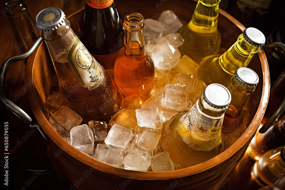 Beer Bucket Filled with Ice and Assorted Beer Bottles - Refreshing ...