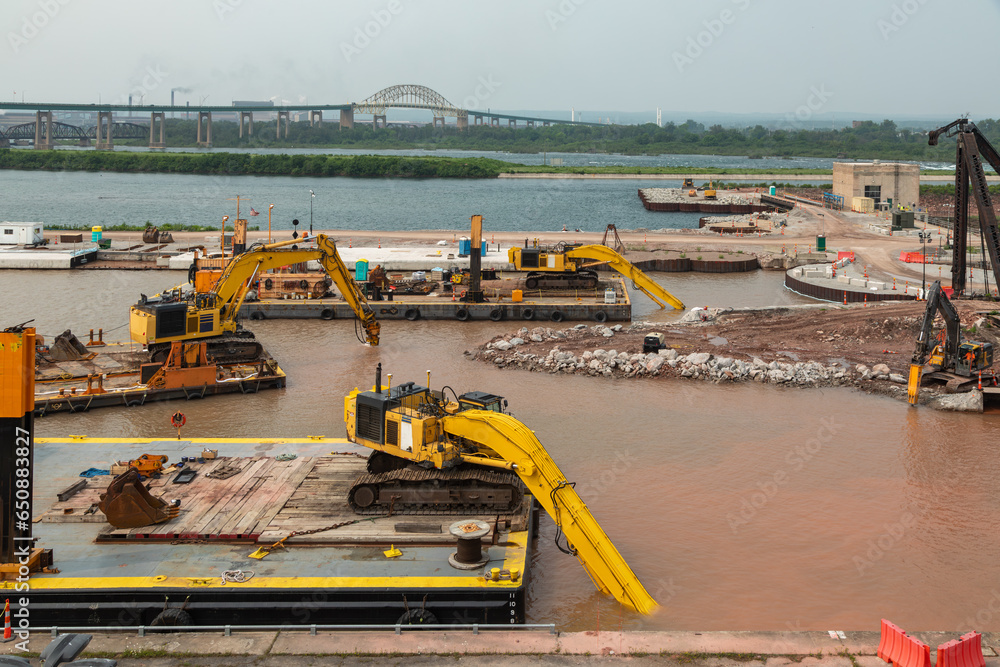 Dredging Construction Equipment Adjacent to Poe Lock, Soo Locks, St ...