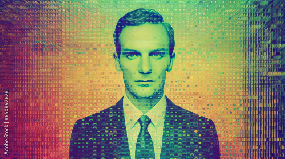 Minimalist portrait merging corporate banking and cyber security with a ...