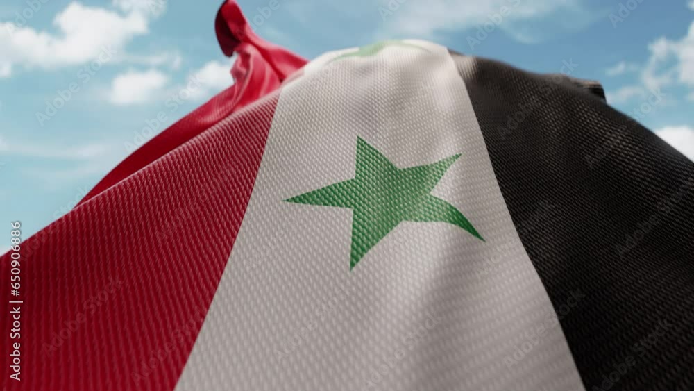 Wavy flag of Syria blowing in the wind in slow motion. Waving official ...