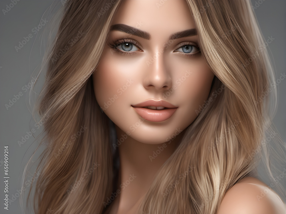 beautiful woman in flowers. clean healthy skin natural makeup. fashion ...