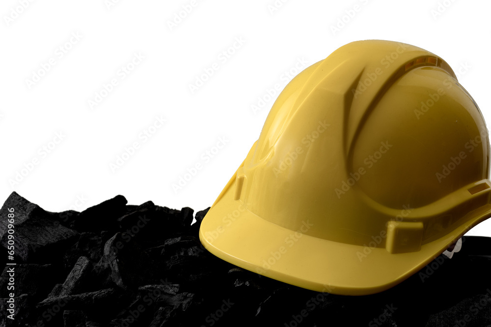 Yellow Hard Hat and Coal Isolated on Transparent Background with ...