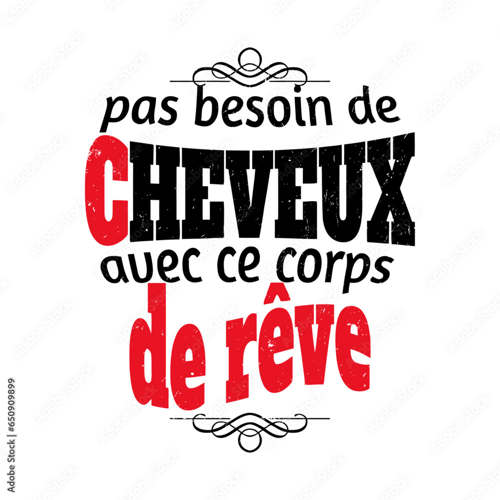 pas besoin de cheveux auec ce corps de reve typography, vector, print ...