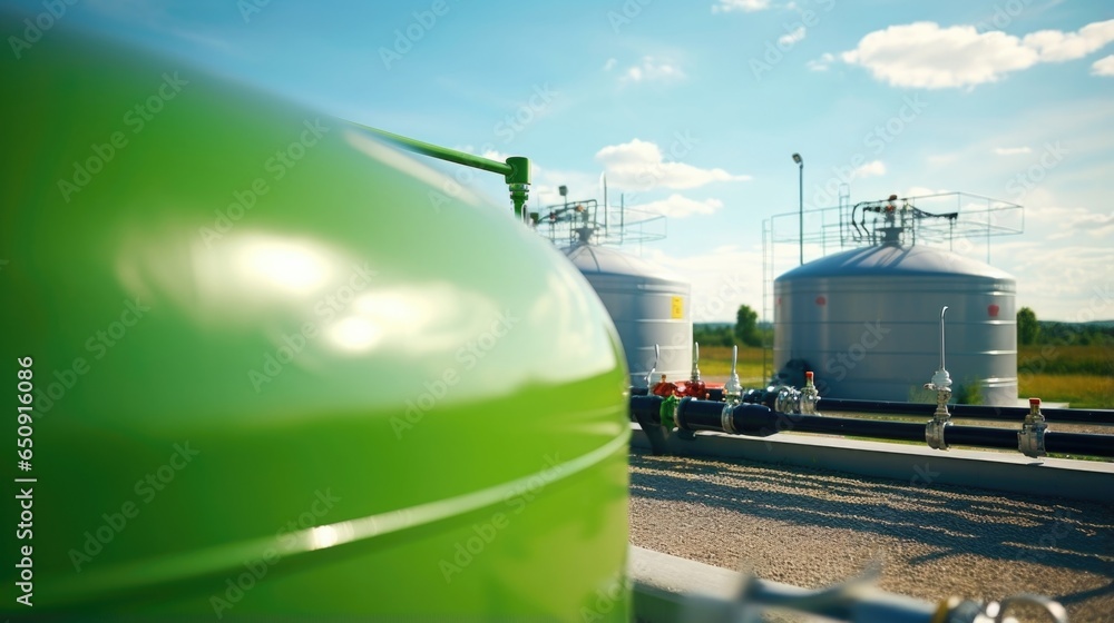 Detailed image of a biogas storage tank at the facility, showcasing a ...