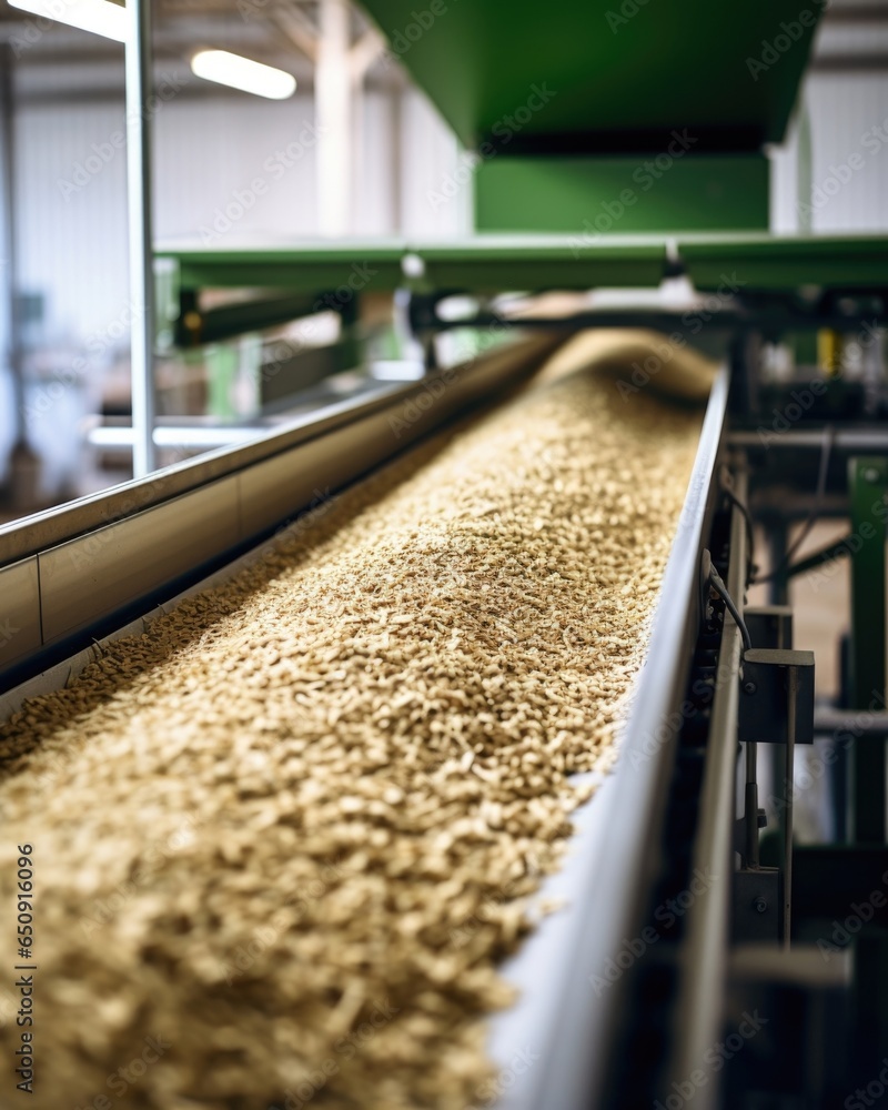Detailed shot of a packed conveyor belt carrying a continuous stream of ...