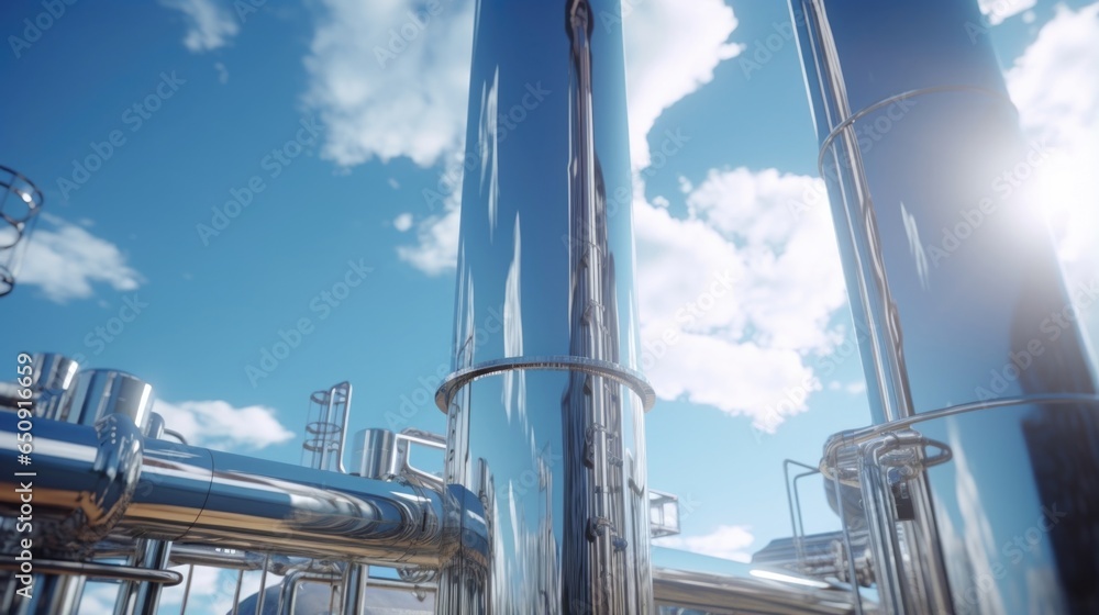 Detailed image of a distillation column, a tall cylindrical structure ...