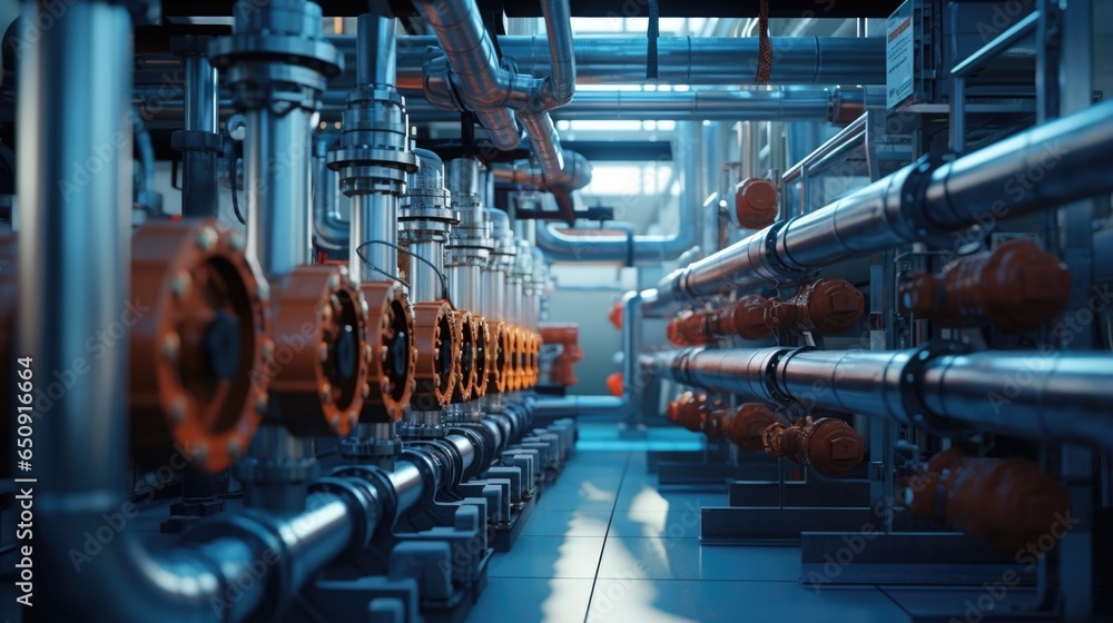 Foto de Detailed image of a complex network of pipes and valves ...