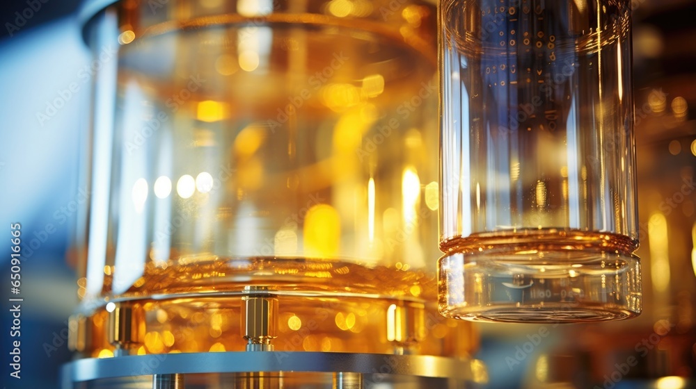 Close up shot of a biodiesel reactor, a cylindrical vessel where the ...