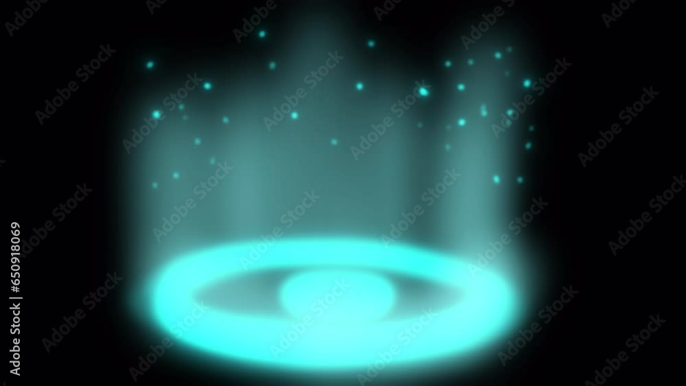 Cartoon blue teleport on a black screen. The effect of moving in space ...