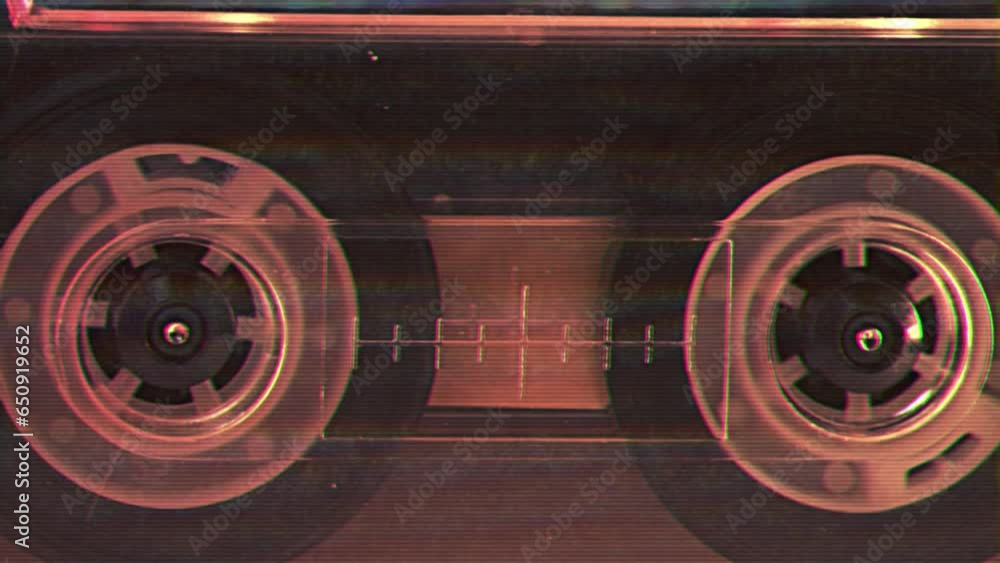 Vintage audio cassette tape recorder playing. Old school magnetic ...