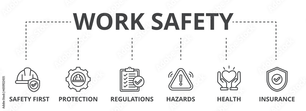Work safety web banner icon vector illustration for occupational safety ...