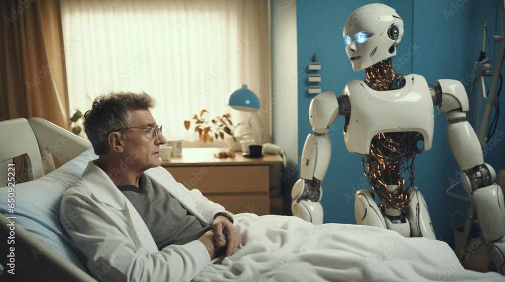 A futuristic cyborg doctor with a white casing and artificial ...