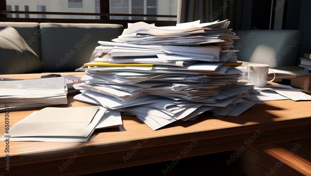Office pile stacked paperwork information business work paper file ...