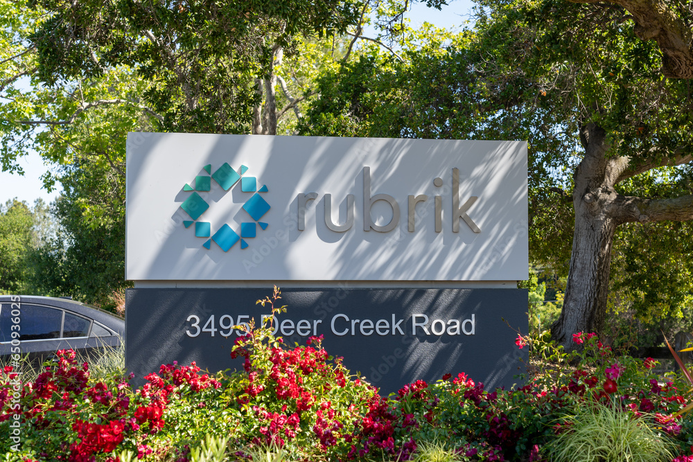 Rubrik Ground Sign At The Headquarters In Silicon Valley Palo Alto