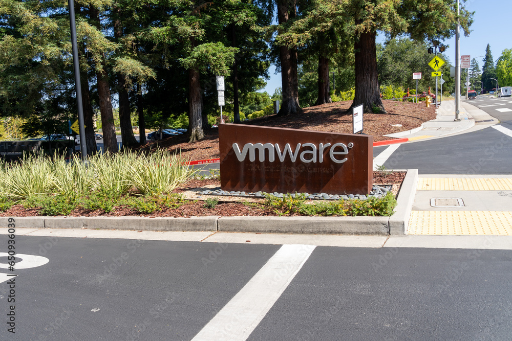 VMware ground sign at the headquarters in Silicon Valley, Palo Alto ...