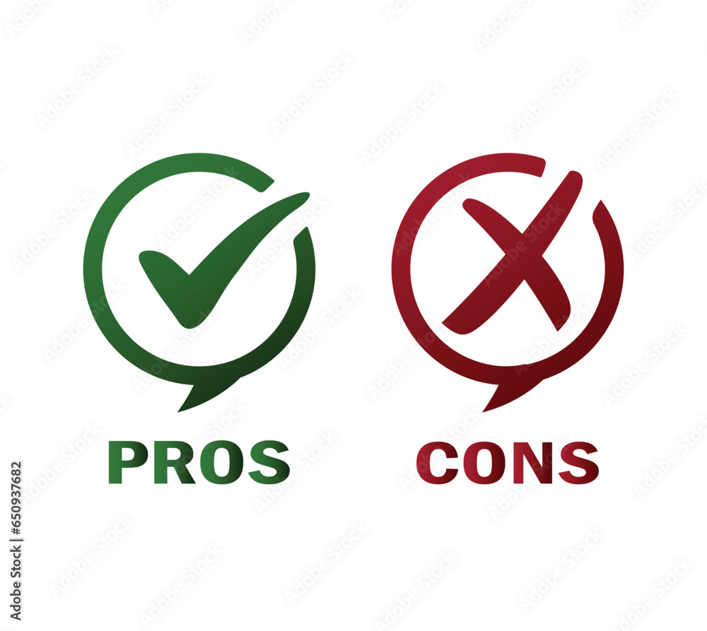 Pros and Cons icon check negative positive list true wrong like and ...