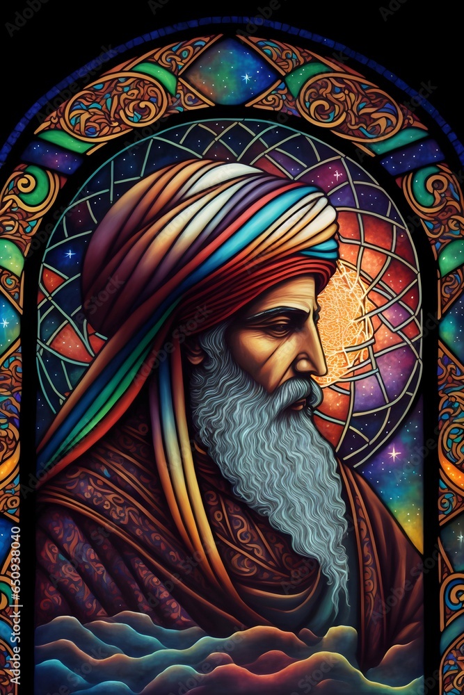 oil painting stained glass colored glass window arabian god god of ...