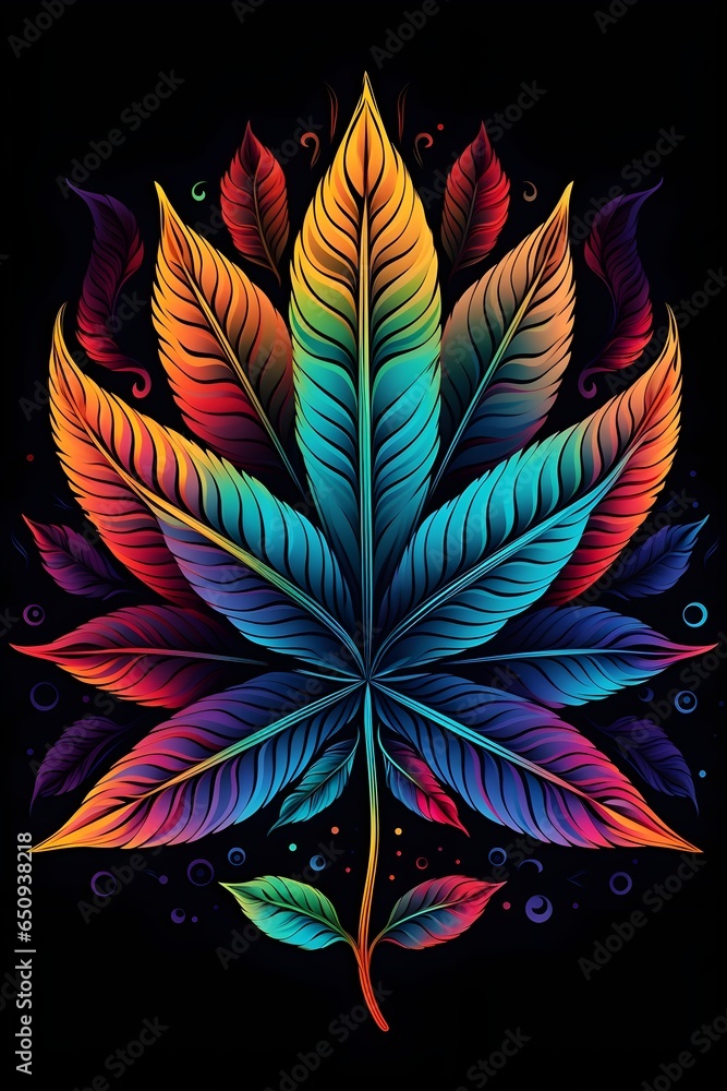 This vibrant neon marijuana leaf captures the essence of cannabis ...