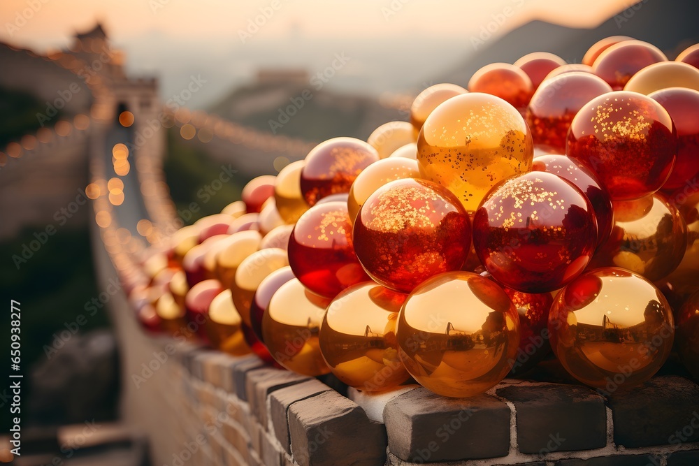 A celebration of ancient wonder and modern elegance, red balloons dance ...