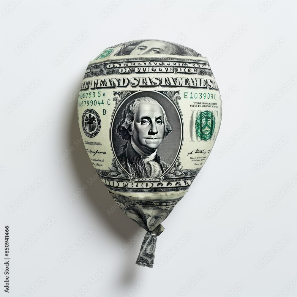 balloon made from money. Concept to show the idea of inflation and ...