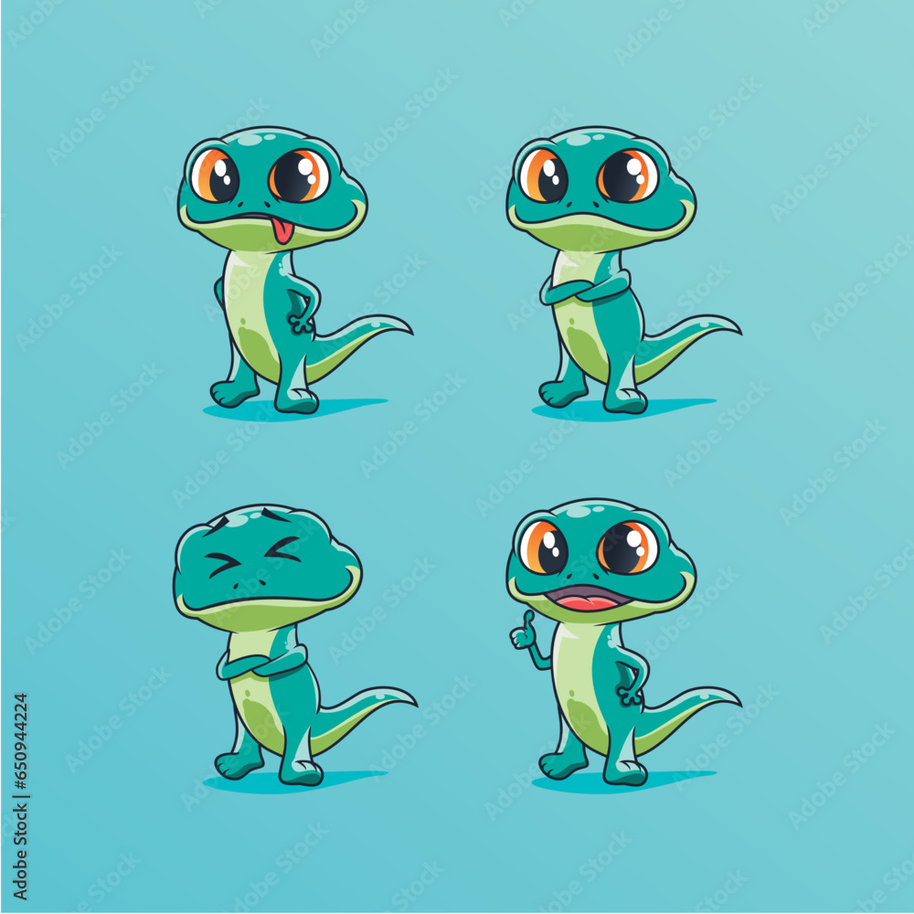Cute Gecko Lizard Cartoon Character Illustration With Some Expressions ...