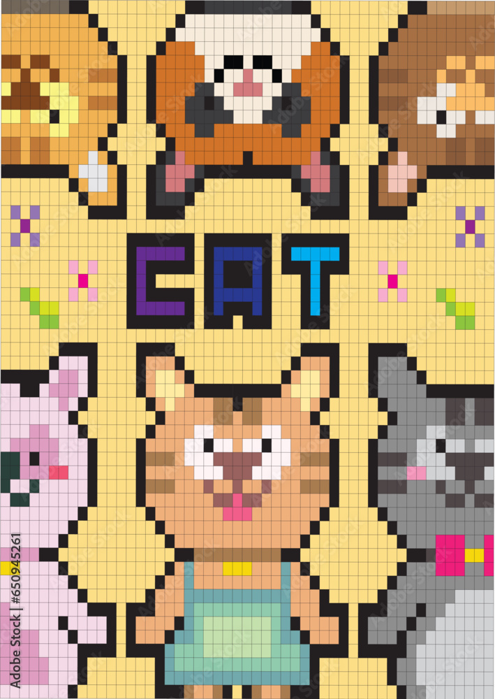 Pixel Art Cats Images, Pixel Art Cat Face Stock Vector | Adobe Stock