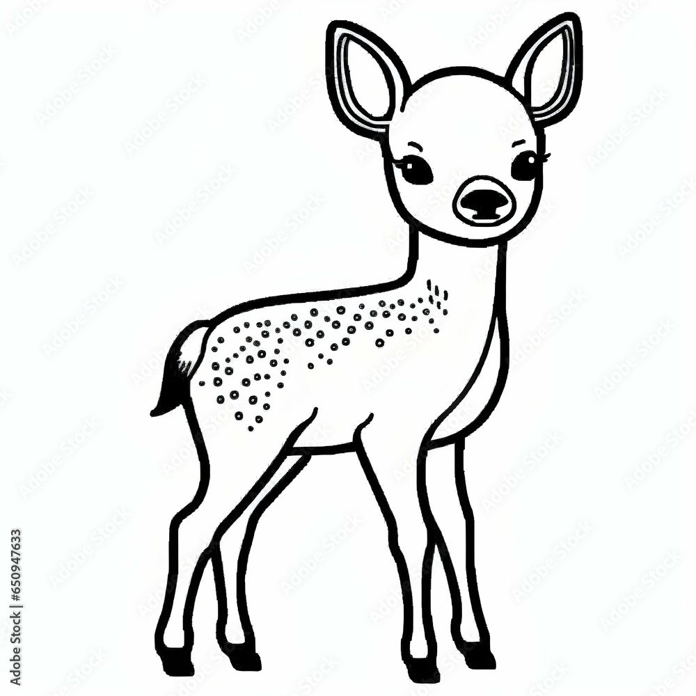 Simple outline of a baby roe deer kids cartoon minimalist black on ...