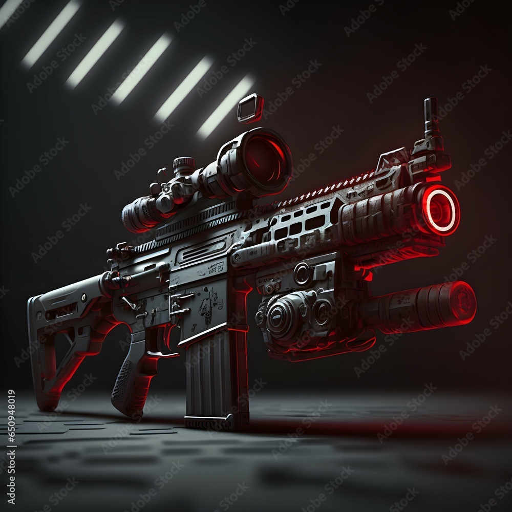 rifle gun 3D dark background album art black white red colors high ...