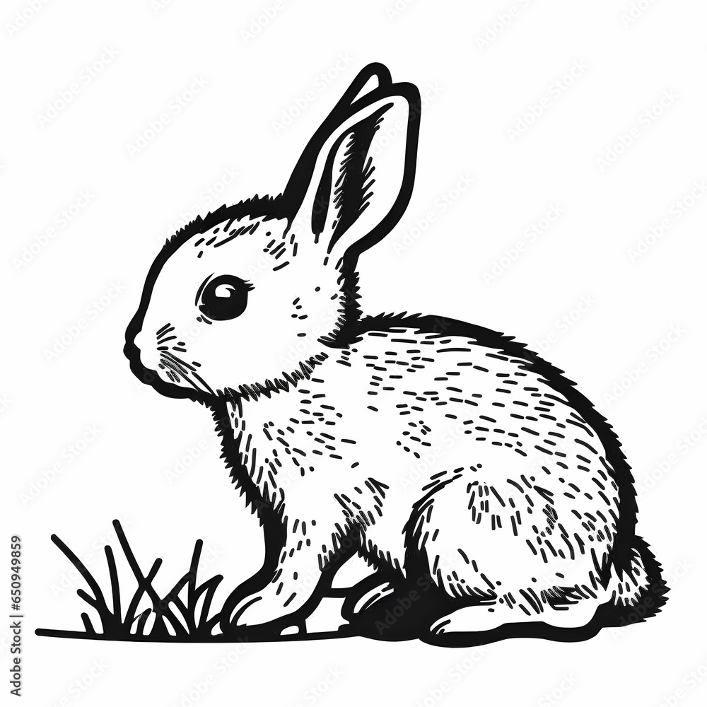 Simple outline of a baby hare kids cartoon minimalist black on white ...