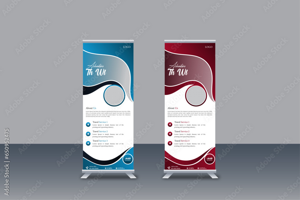 Vetor de travel agency roll up banner template, Standee X-banner design ...