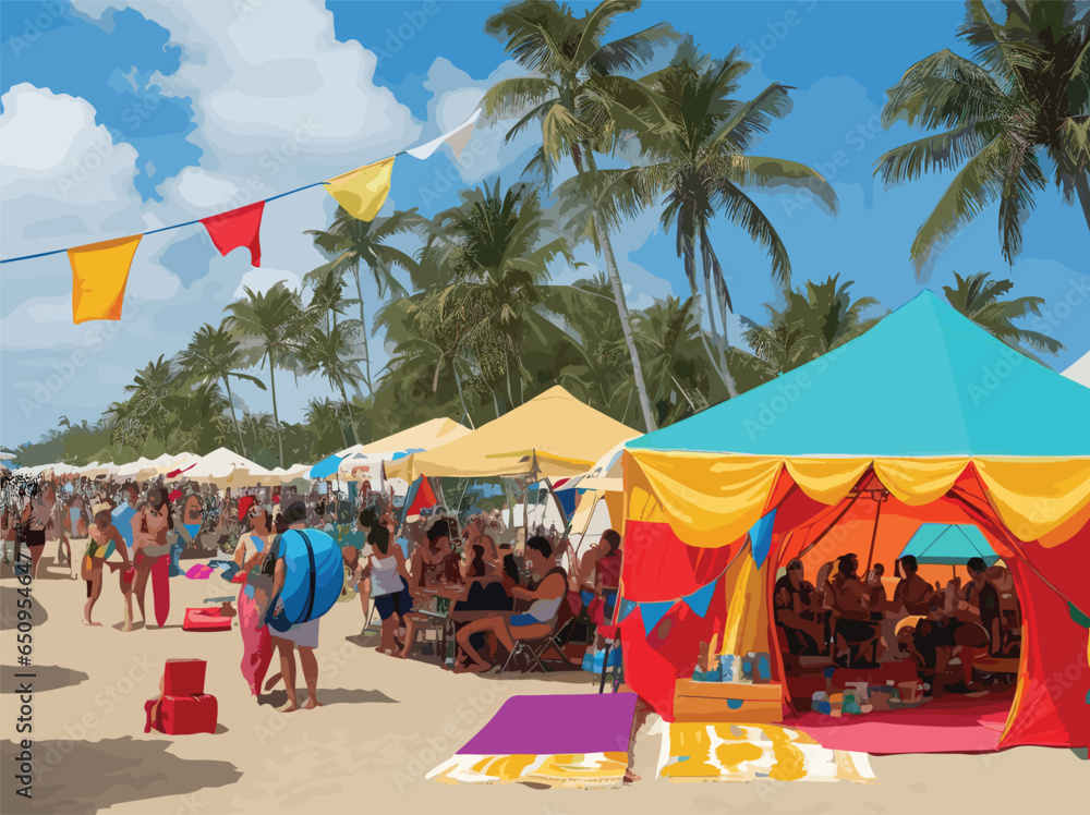 Illustrate a beach festival celebrating cultures from around the world ...