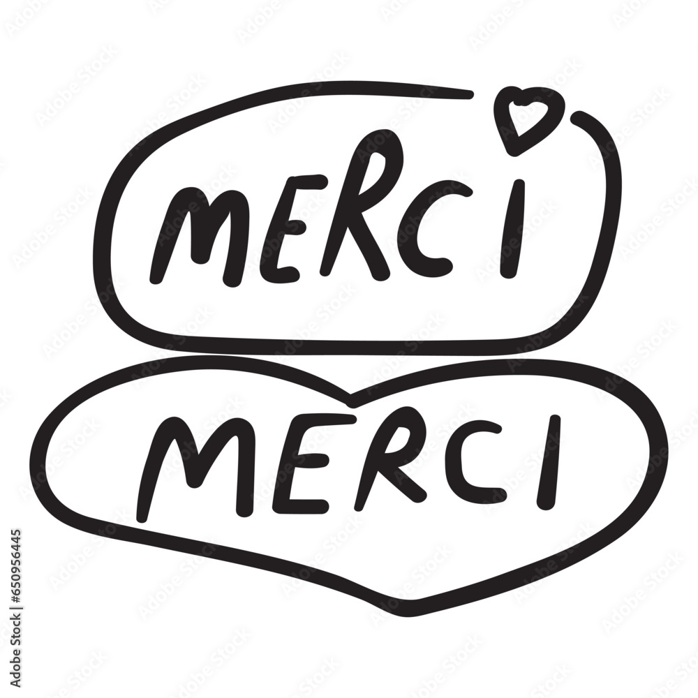 French word - Merci. In English - Thank you. Vector outline graphic ...