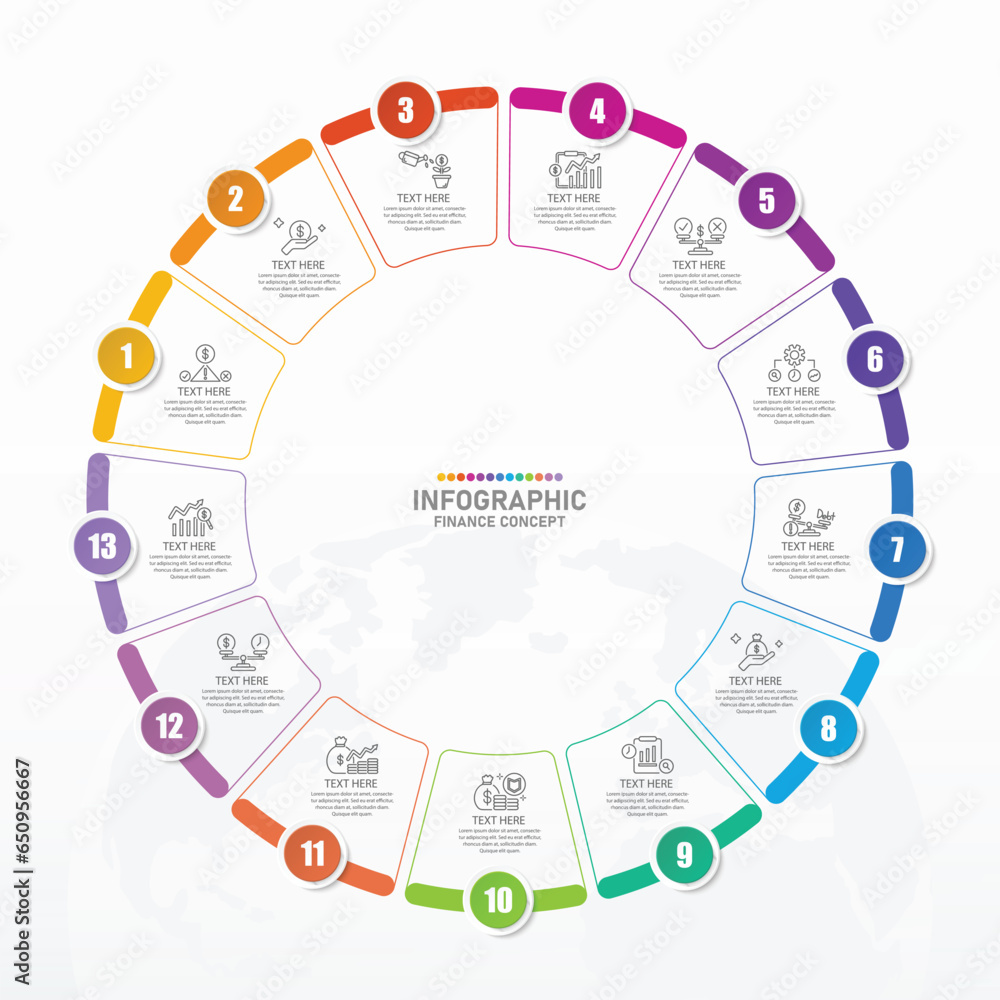 Basic circle infographic with 13 steps, process or options. Stock ...