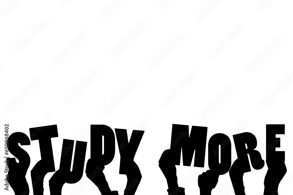 Digital png illustration of hands and study more text on transparent ...