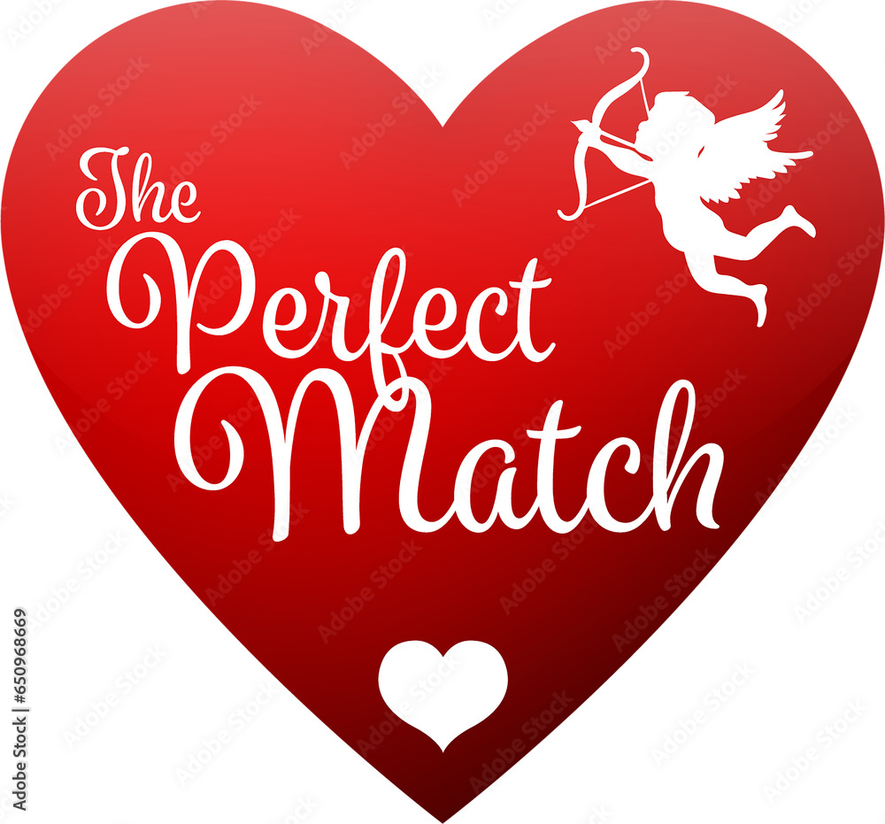 Digital png illustration of heart with the perfect match text on ...