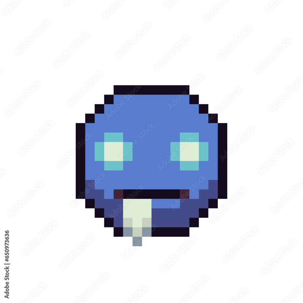 Blue zombie face with dead eyes with dripping saliva pixel art icon ...