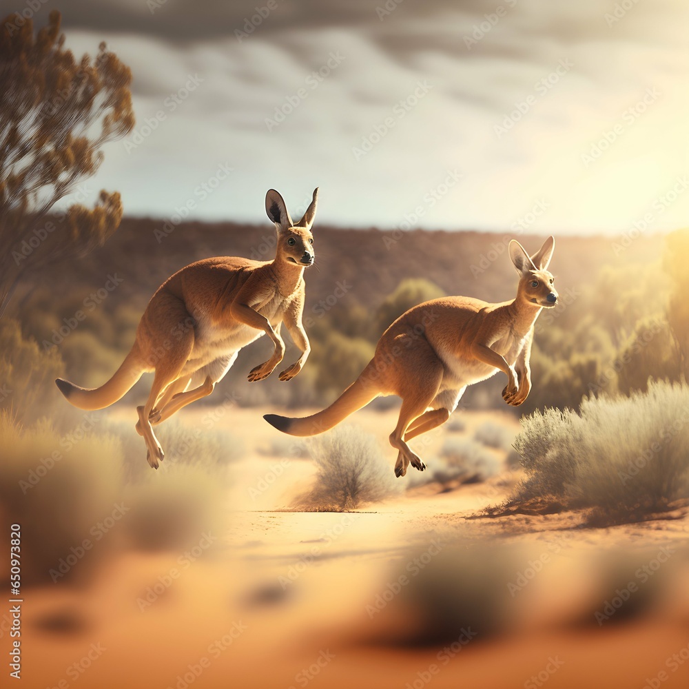 kangaroos jumping through the wilderness photorealistic photography ...