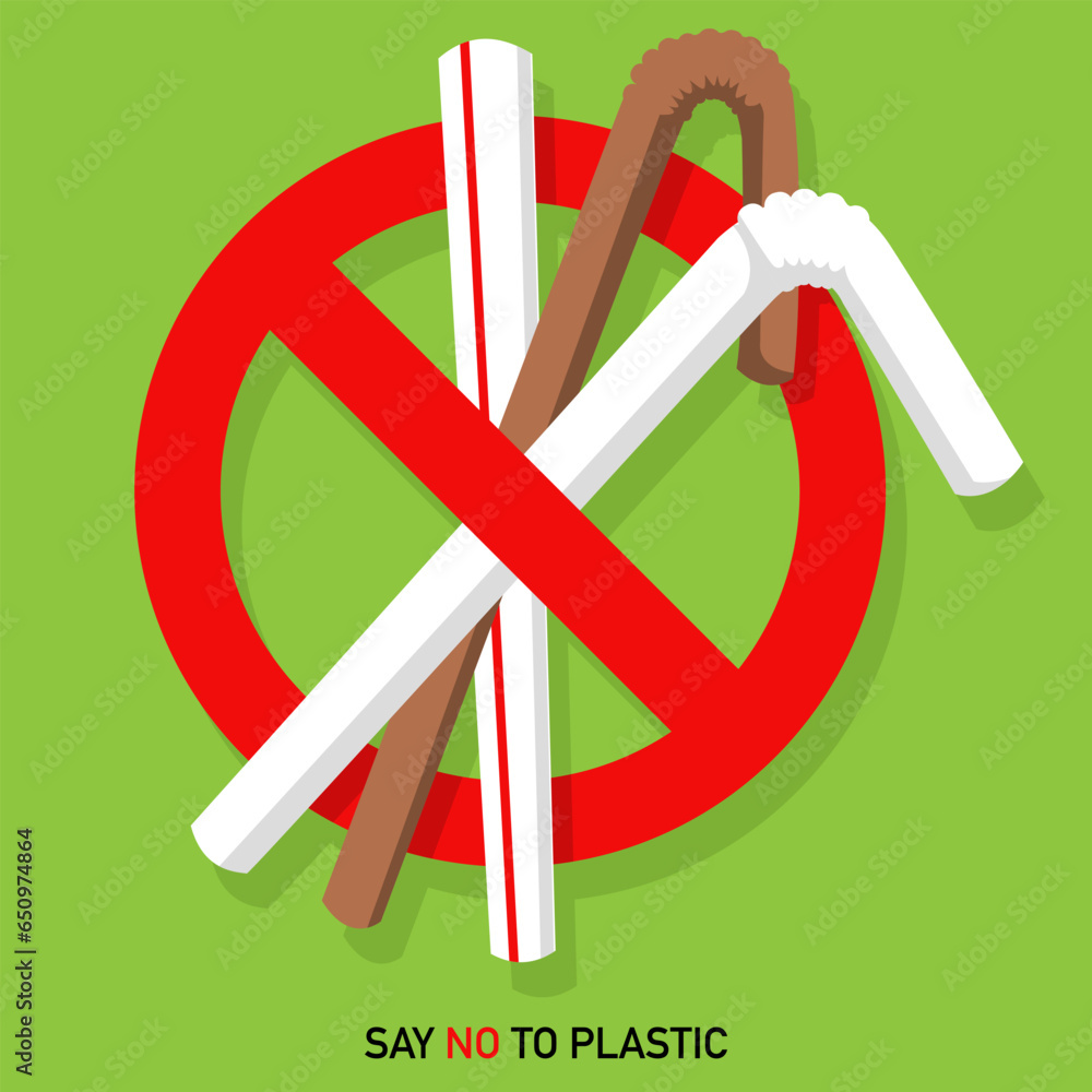 Say no to plastic, stop plastic pollution, Vector illumination Stock ...