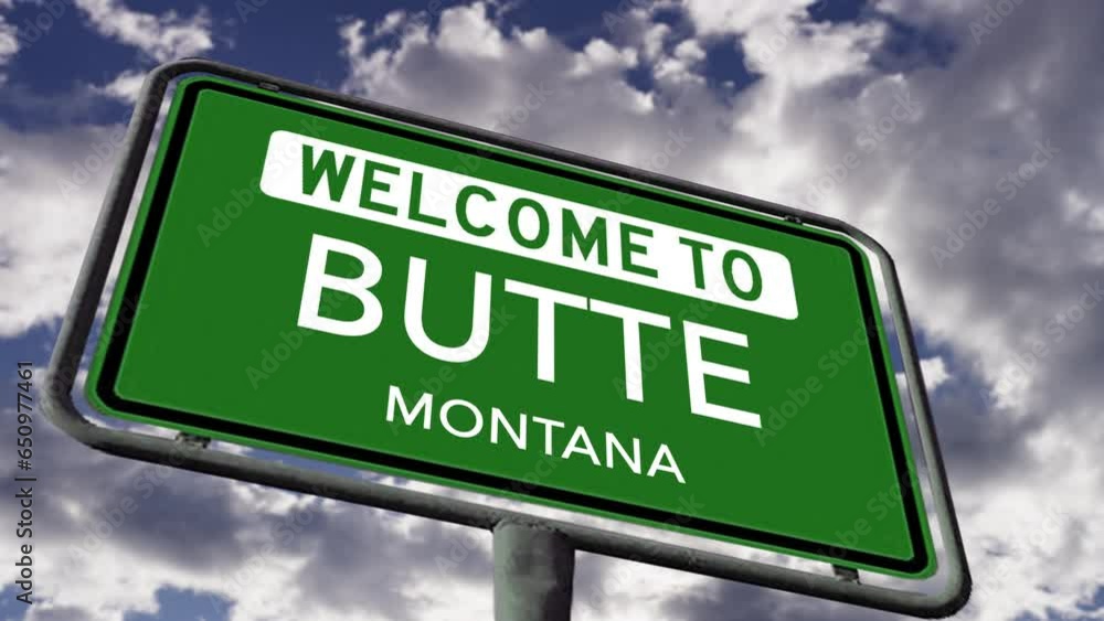Welcome to Butte, Montana. USA City Road Sign, Realistic 3d Animation ...