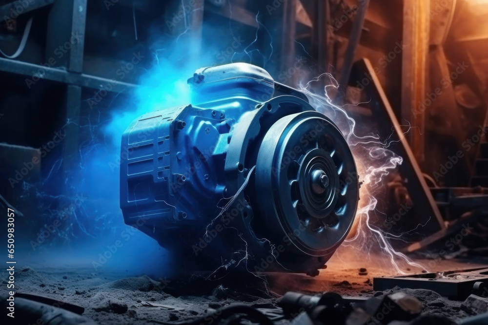working electric motor, factory, dirty dusty motor, the motor is very ...