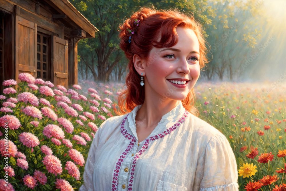 portrait of a beautiful girl posing in nature, a bright sunny day in ...