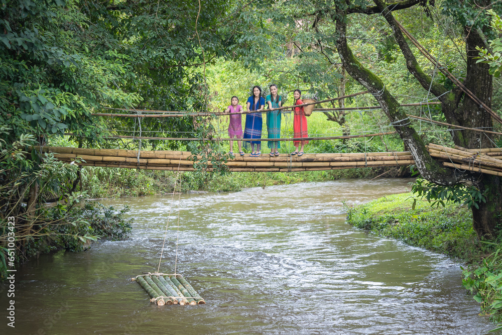 Teenagers and young girls group wearing Karen dresses are walking ...